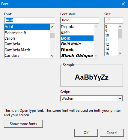 Setting up report fonts